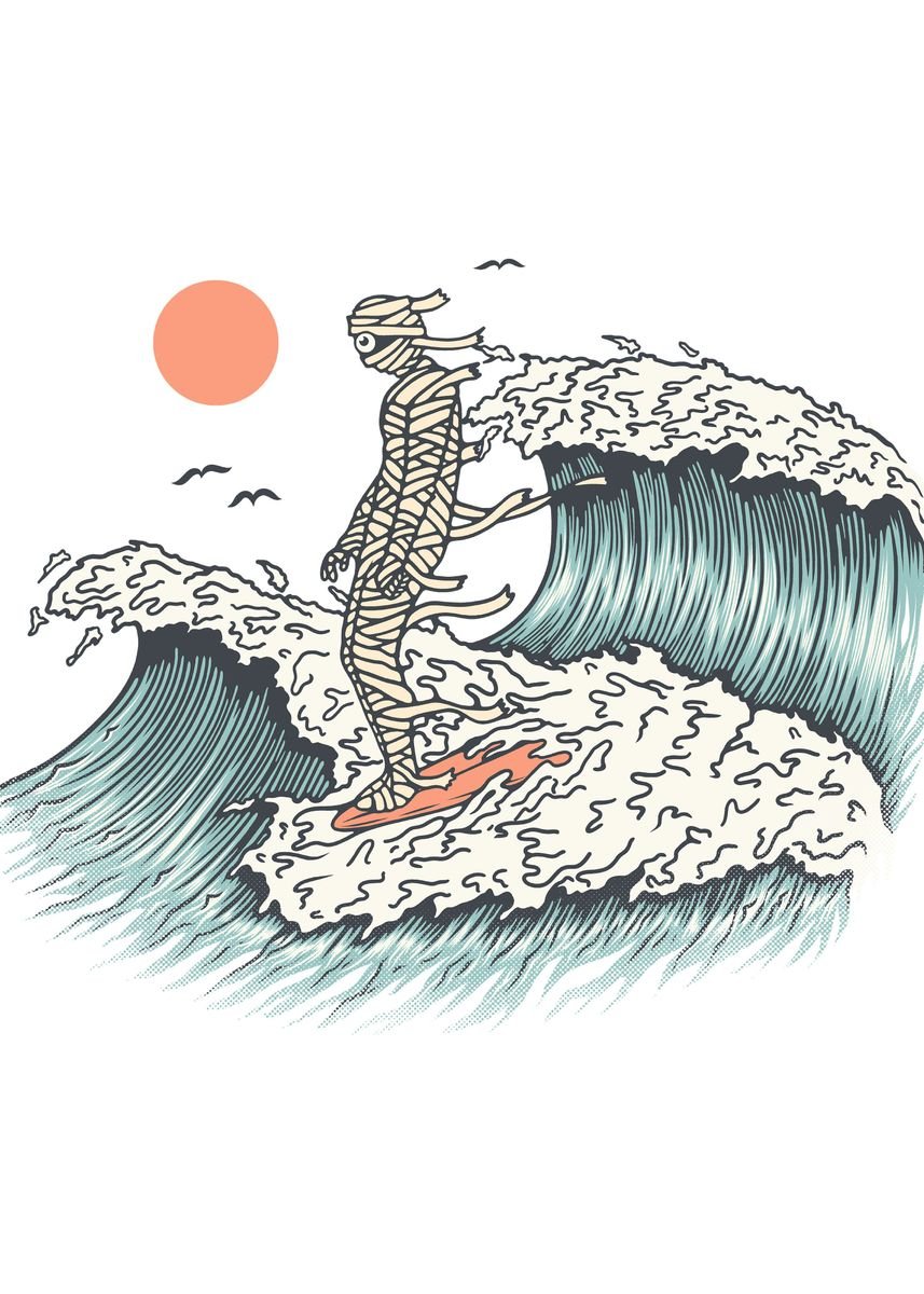 'Mummy Surfing' Poster by Quilimo Studio | Displate