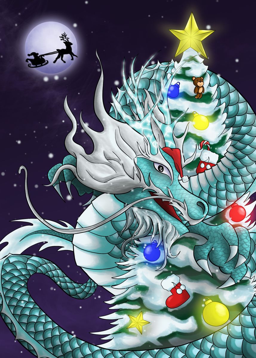 'Christmas Santa Dragon' Poster, picture, metal print, paint by Wei ...
