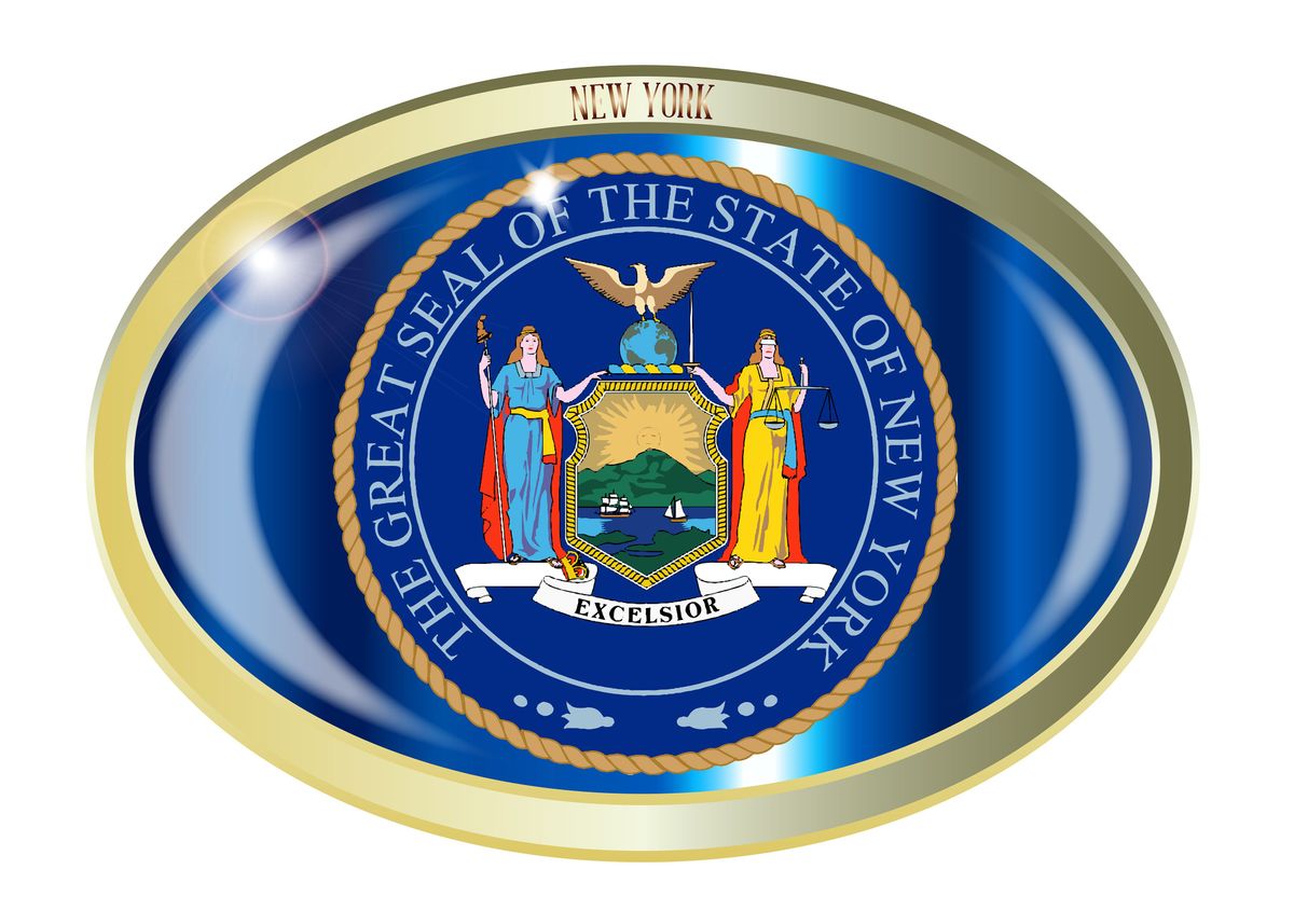 'New York State Seal Button' Poster by HomeStead Digital | Displate