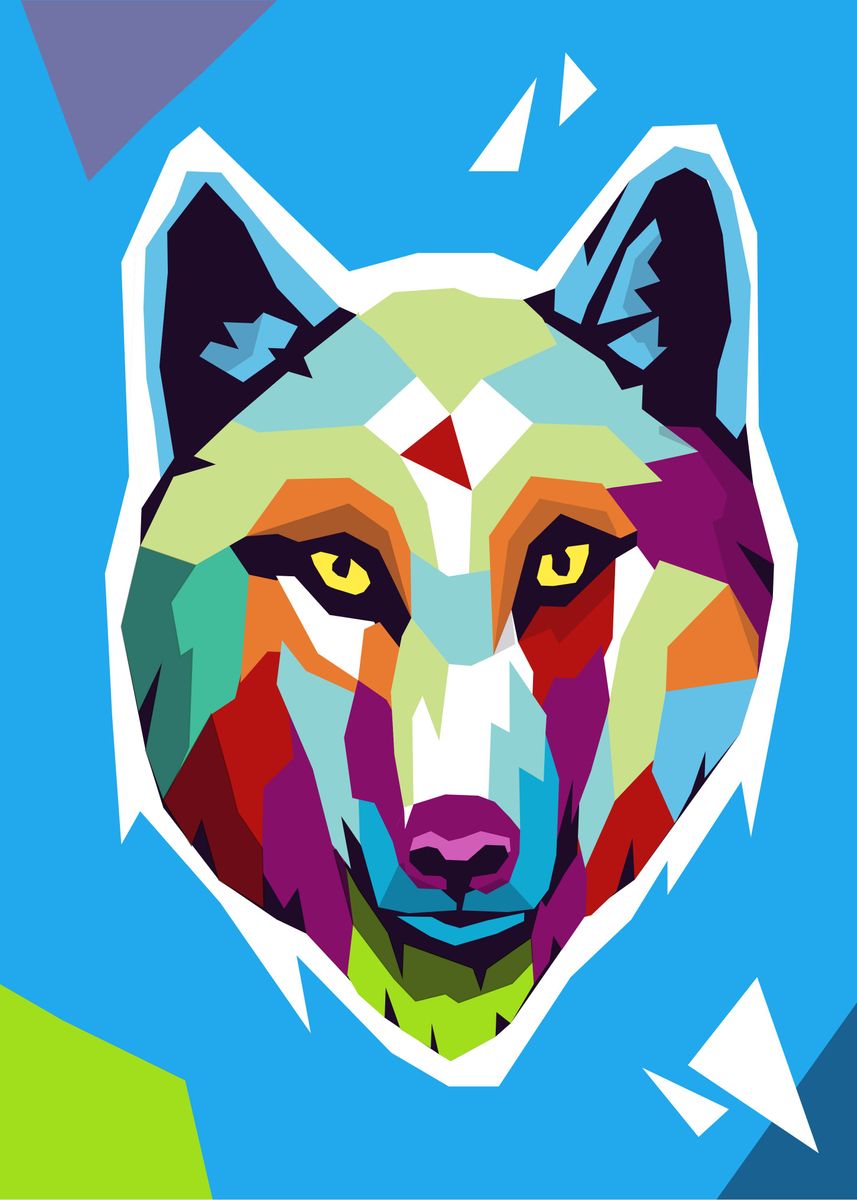 'WOLF POP ART' Poster, picture, metal print, paint by Arisa Art | Displate