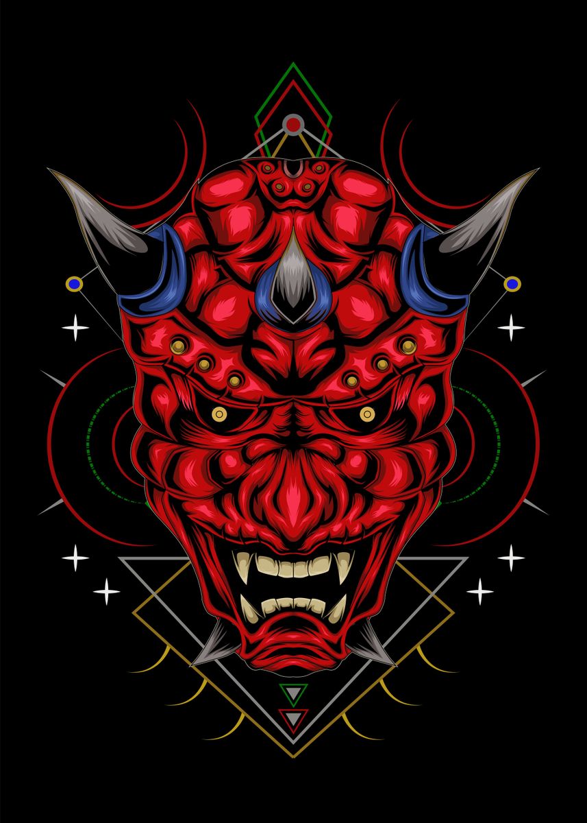 'kabuki face red oni' Poster by Agora std | Displate
