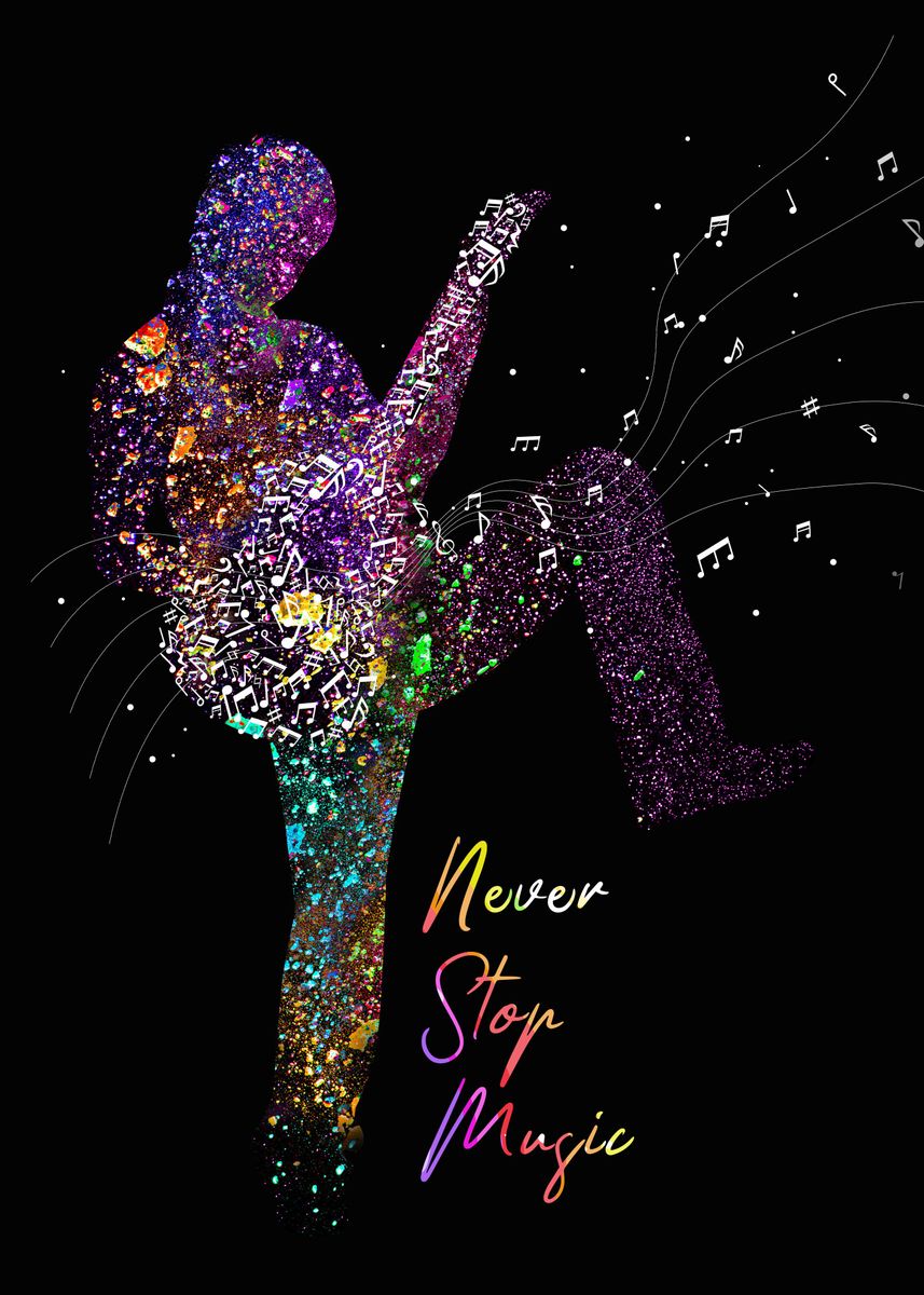 'never stop music flash' Poster, picture, metal print, paint by dam art ...