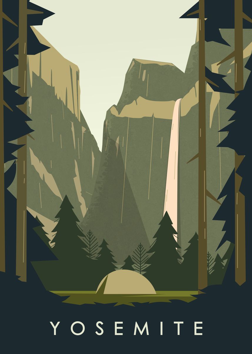 'Yosemite Falls' Poster, picture, metal print, paint by zakaria azis ...