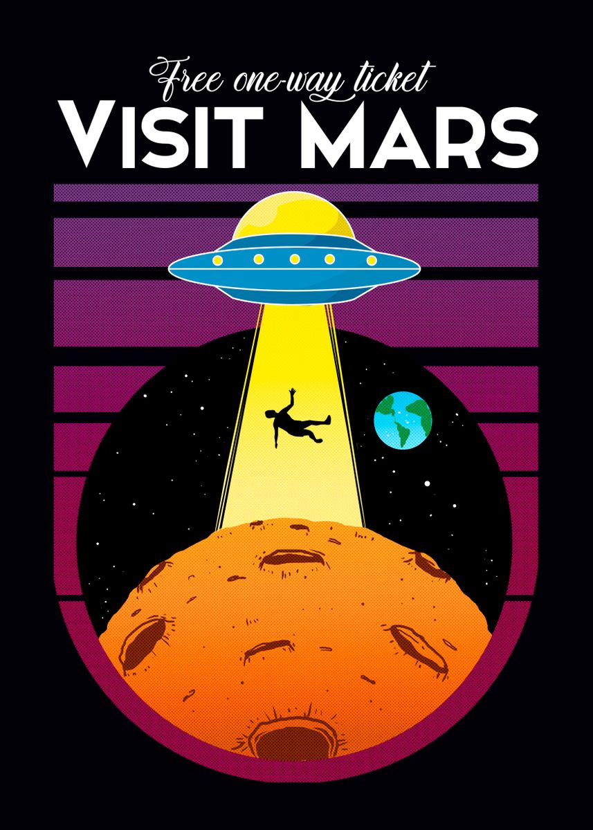 'visit mars' Poster, picture, metal print, paint by Eoli Studio | Displate