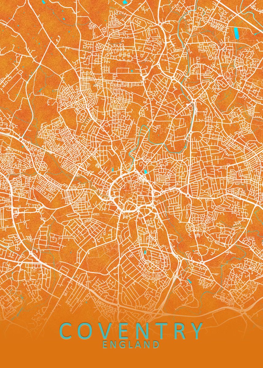 'Coventry England City Map ' Poster, picture, metal print, paint by ...