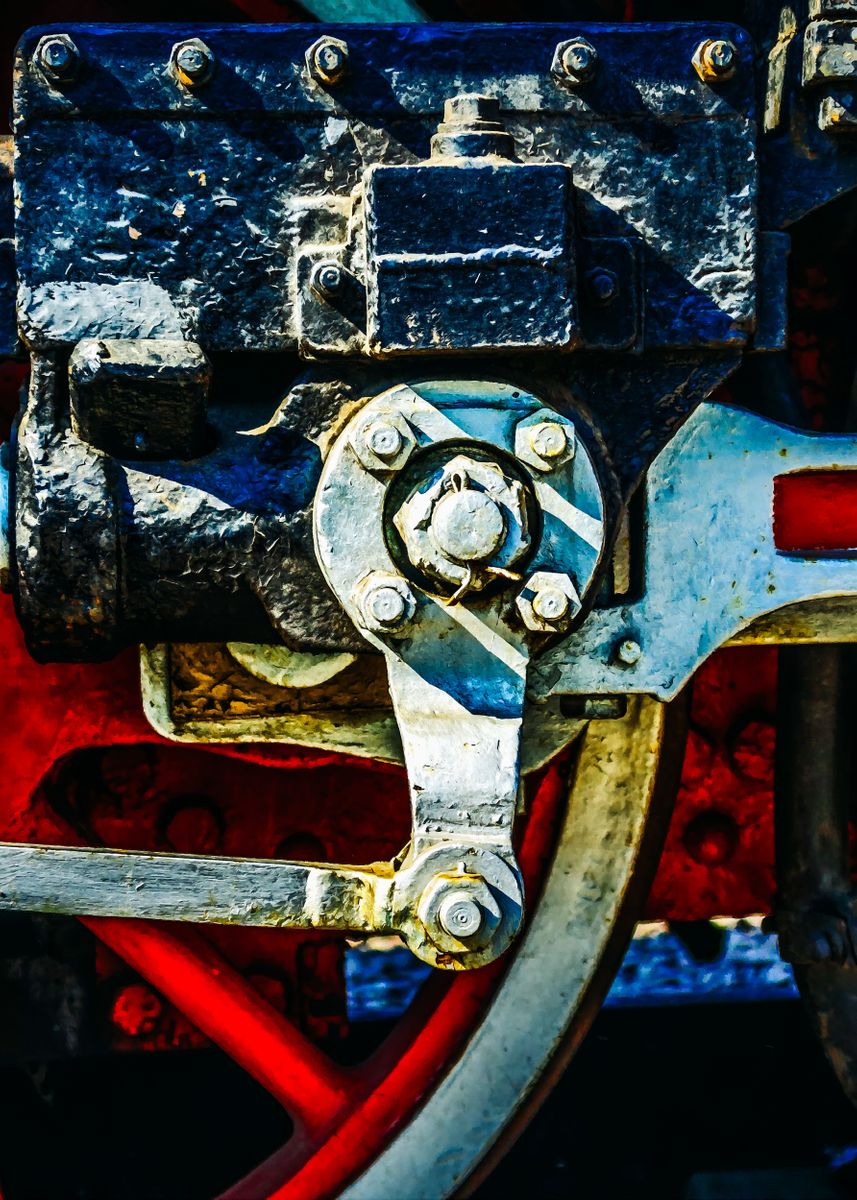 'Red Wheels Crosshead Rods' Poster by Art Ofphotos | Displate