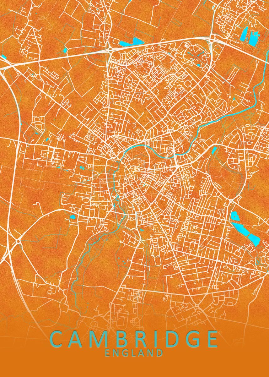 'Cambridge England City Map' Poster, picture, metal print, paint by ...