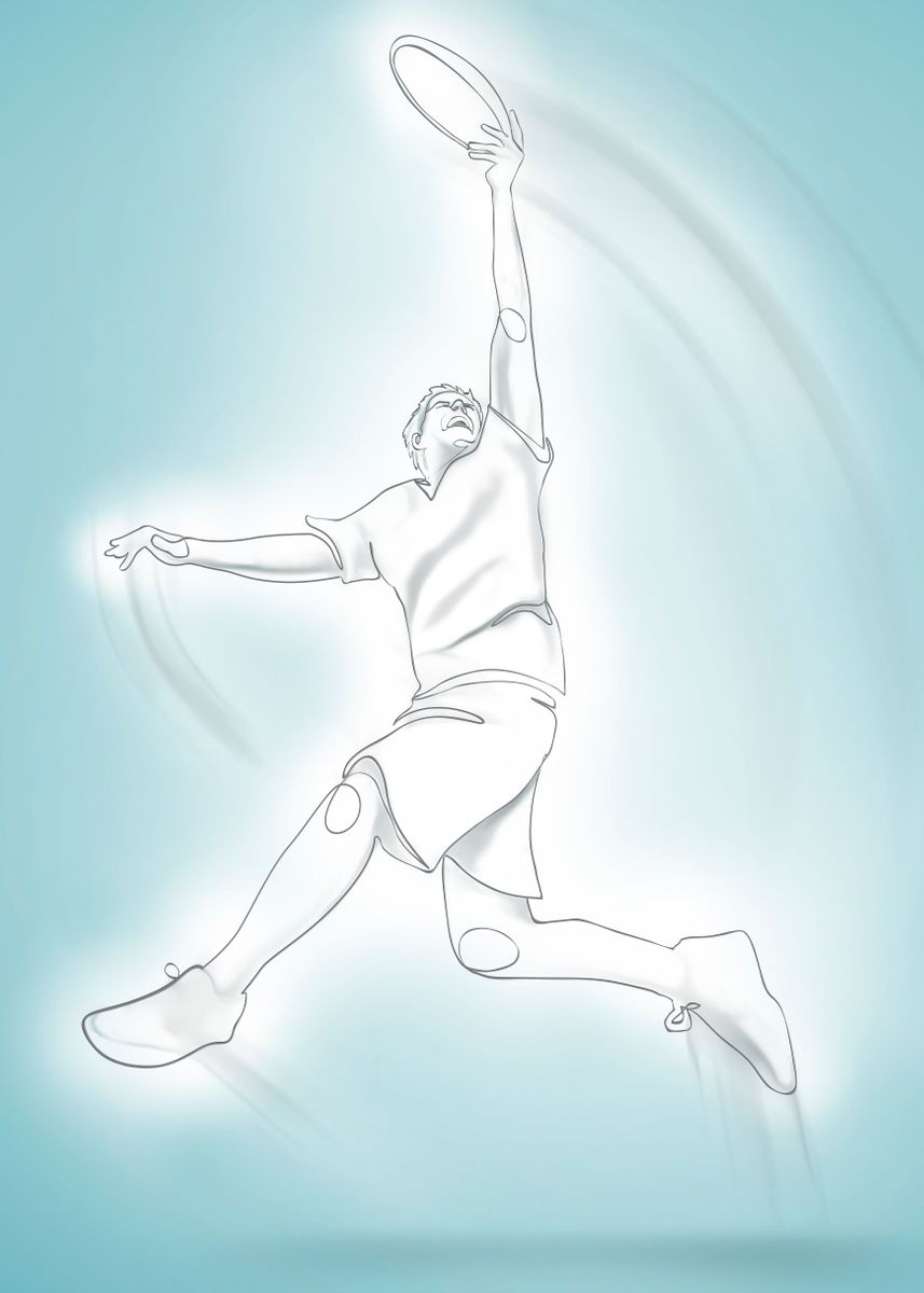 'line art man jump frisbee' Poster, picture, metal print, paint by ...
