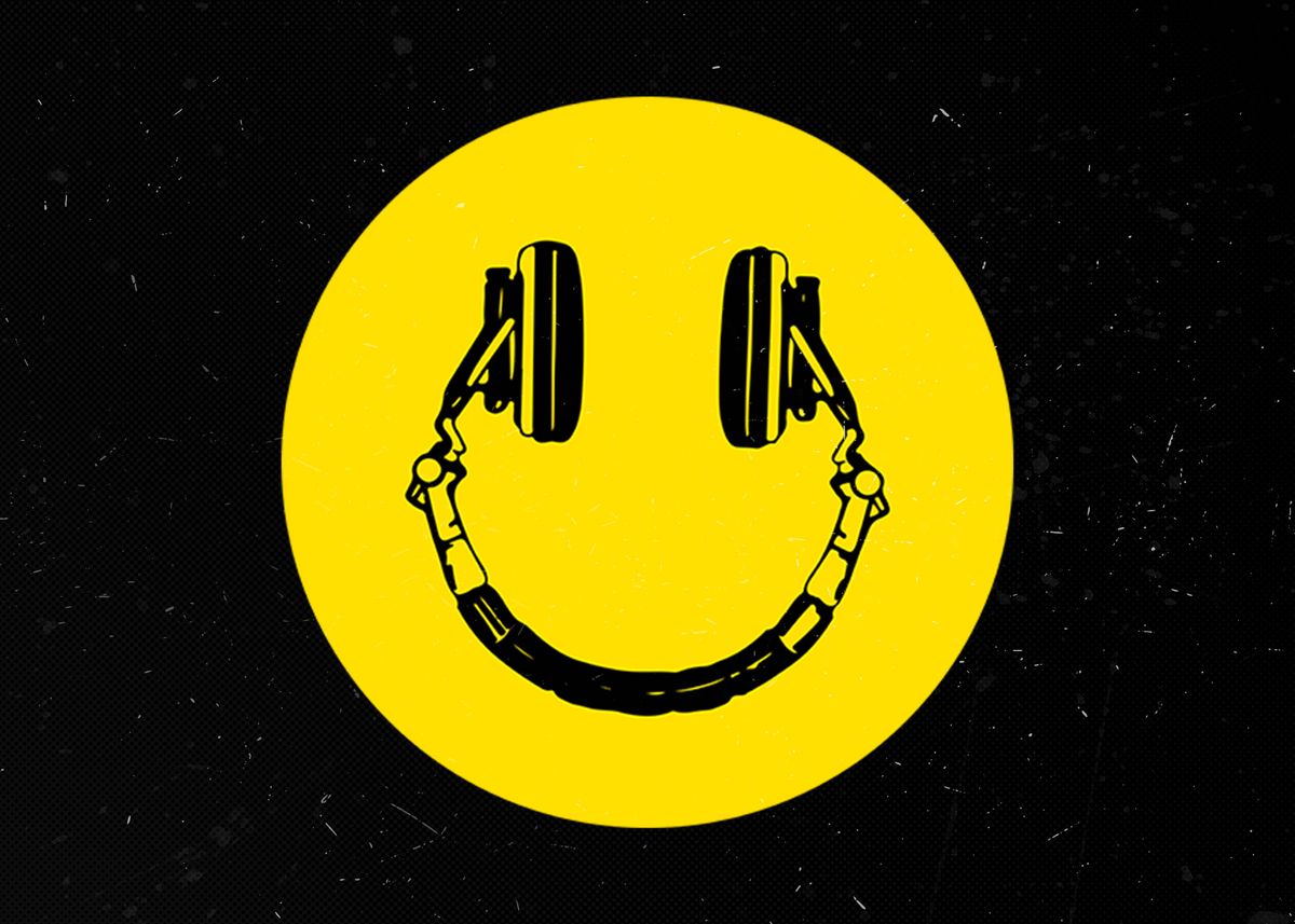'Techno Smiley Headphones' Poster by Uber Colektiv | Displate