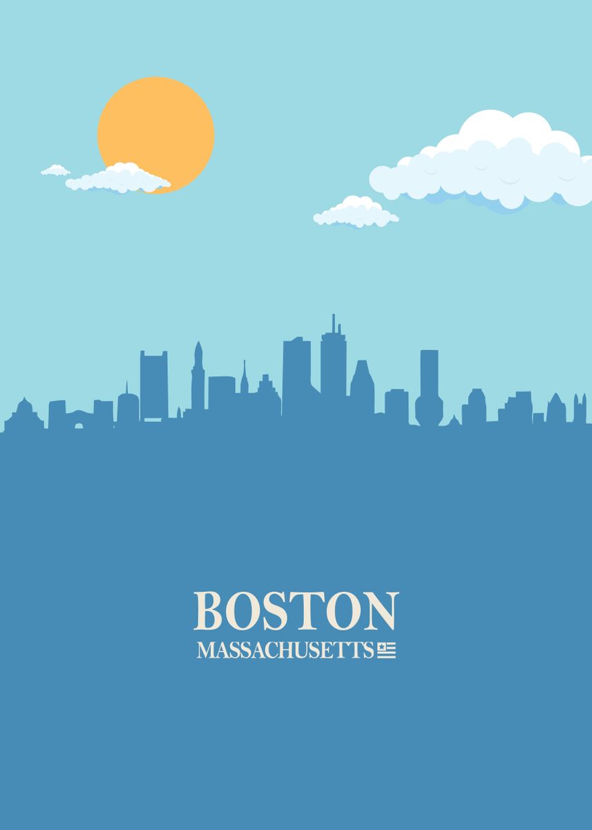 'Boston City Skyline blue' Poster, picture, metal print, paint by Ahmad ...