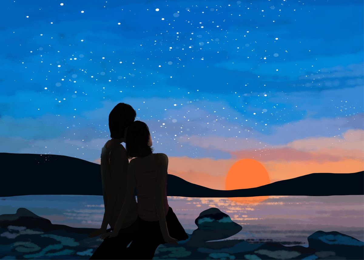 'Love Couple at Sunset' Poster by Max Ronn | Displate