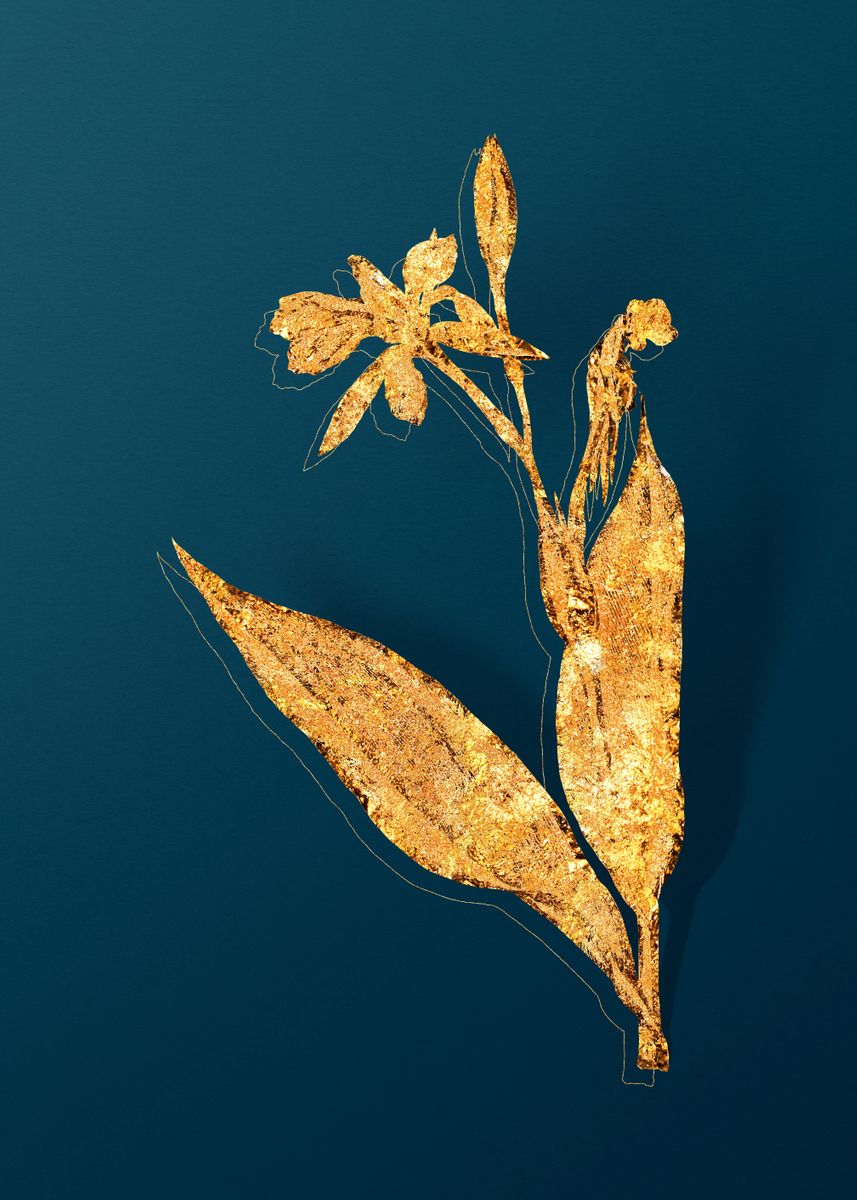 'Gold Botanicals on Teal' Poster by Holy Rock Design | Displate