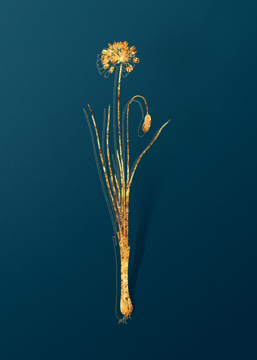 'Gold Botanicals on Teal' Poster, picture, metal print, paint by Holy Rock Design | Displate