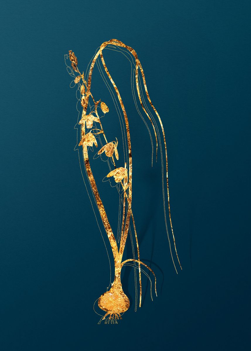 'Gold Botanical on Teal' Poster by Holy Rock Design | Displate