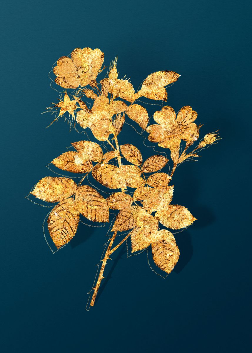 'Gold Flower Illustration' Poster by Holy Rock Design | Displate