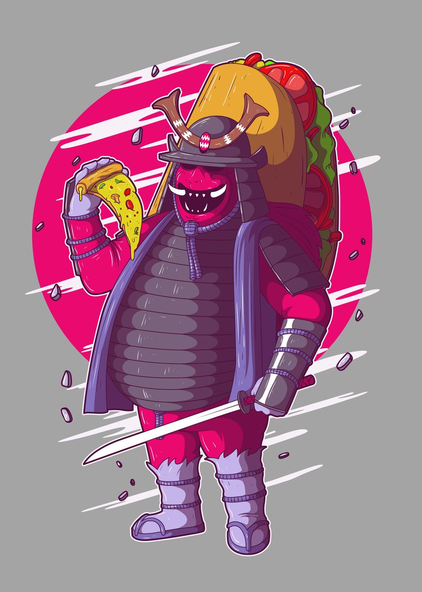 'Fat Samurai and Fast food' Poster by pedrorsfernandes | Displate