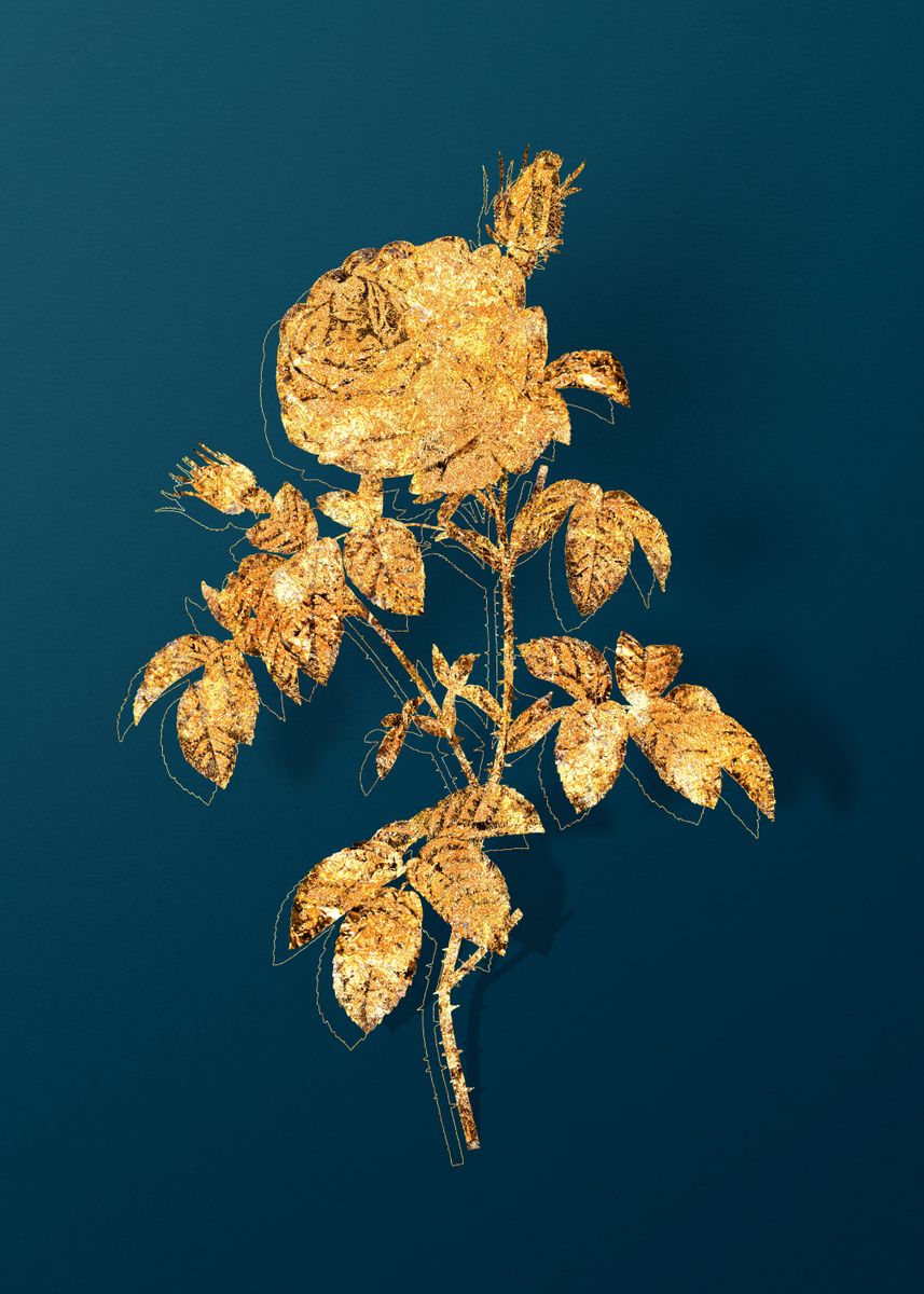 'Gold Floral Illustration' Poster by Holy Rock Design | Displate