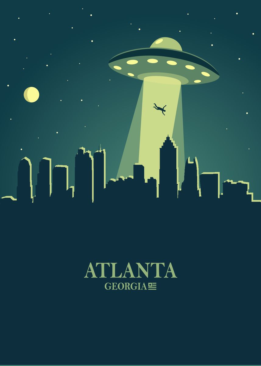 'Atlanta City Skyline Ufo' Poster, picture, metal print, paint by Ahmad ...