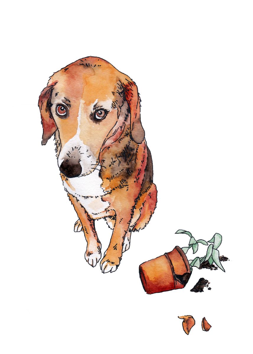 'Guilty dog ' Poster, picture, metal print, paint by Olha Poharytska ...