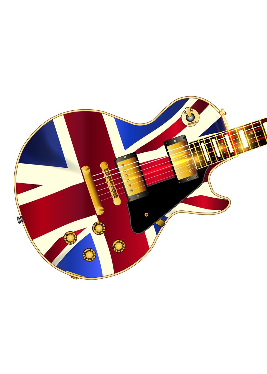 'Union Jack Flag Guitar' Poster, picture, metal print, paint by ...
