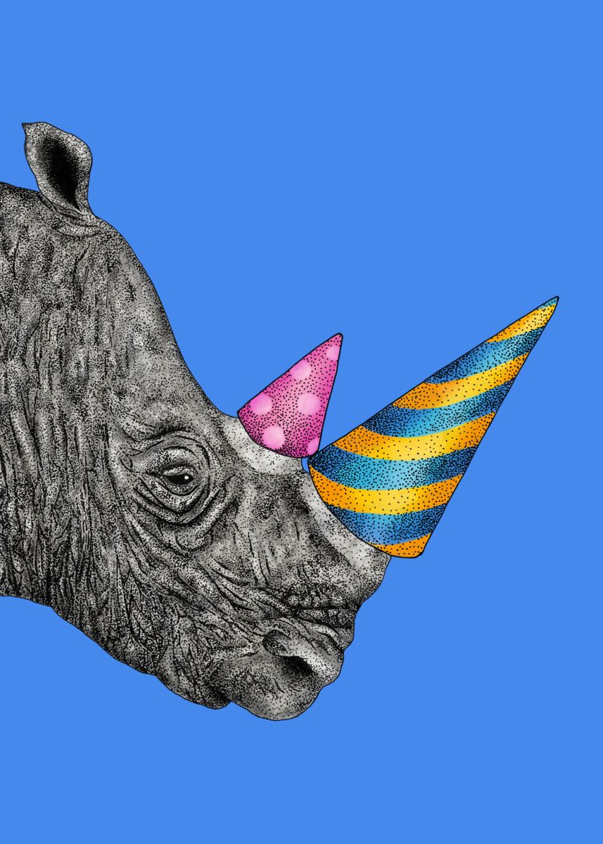 'Party Rhino' Poster, picture, metal print, paint by Martina Scott ...
