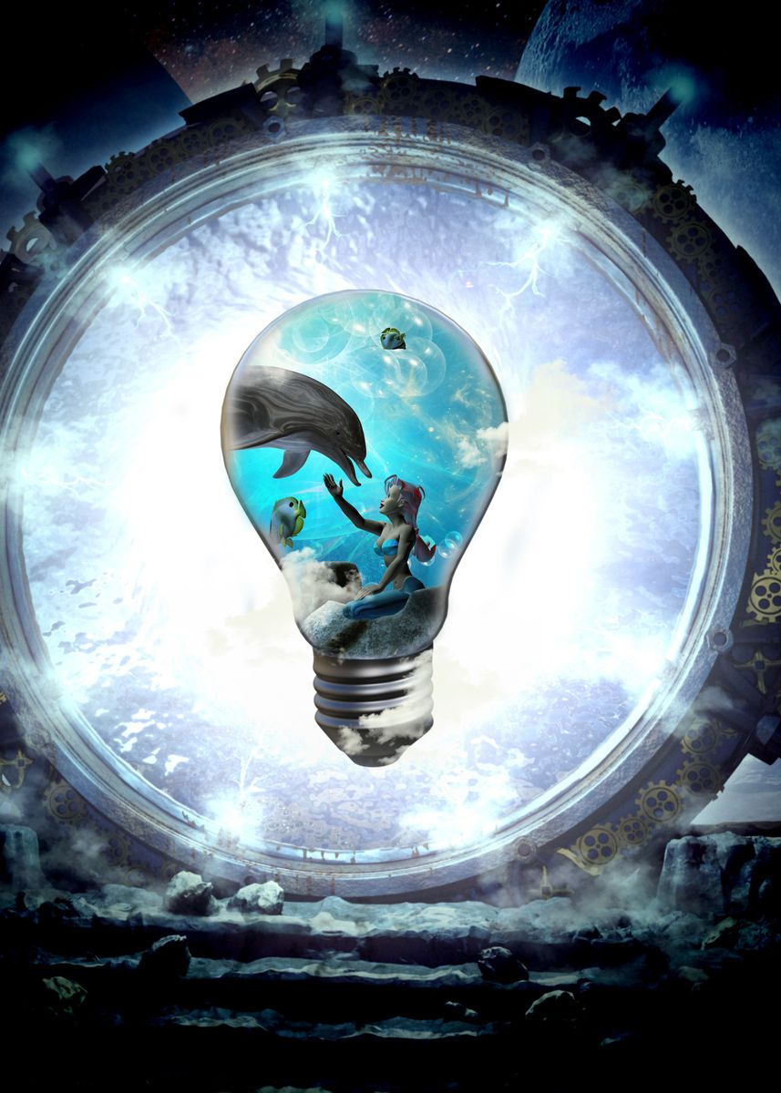 'Light bulb with mermaid ' Poster by Heike Köhnen | Displate