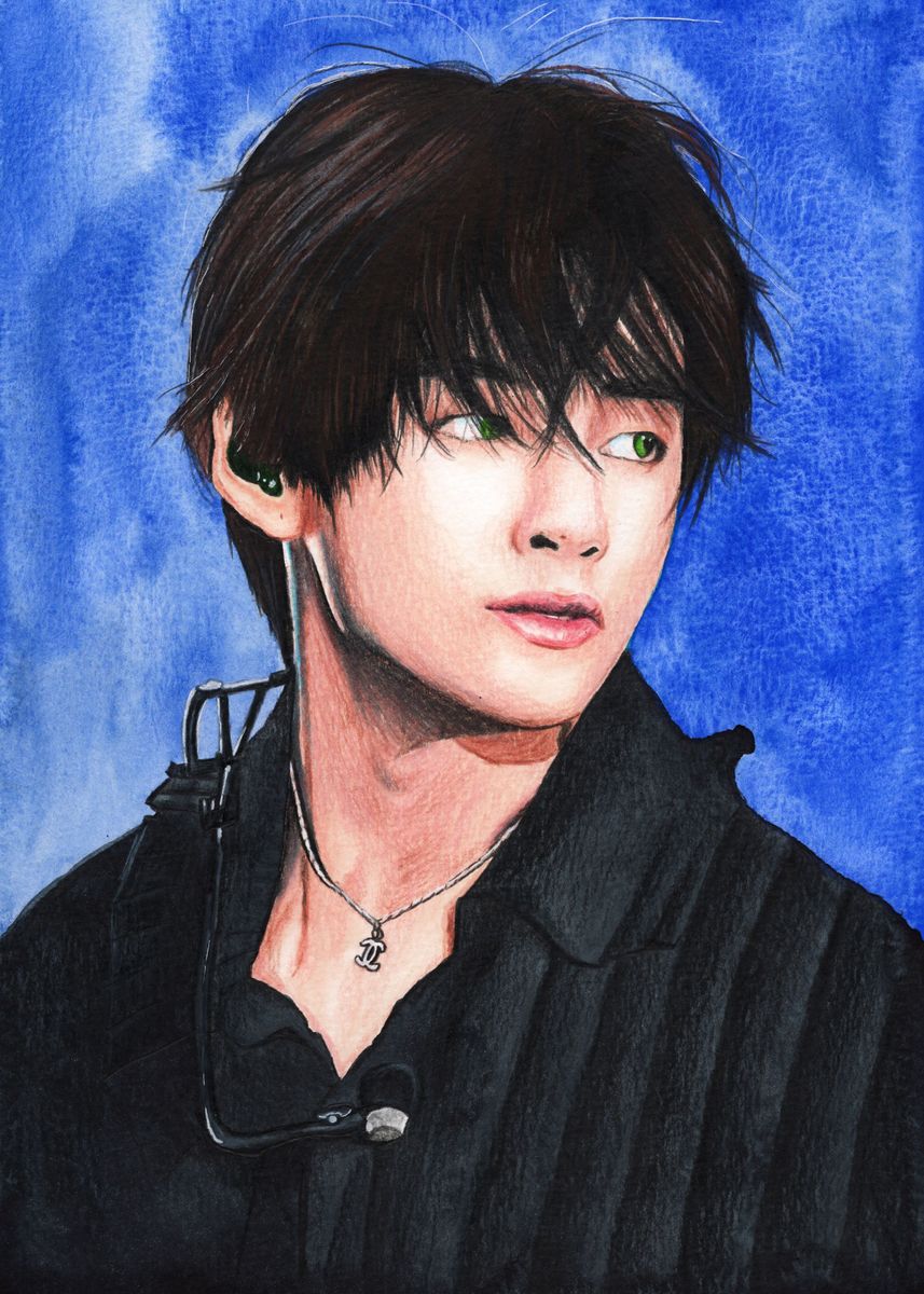 'BTS V mixedmedia portrait ' Poster by Alexandra-Elena Tofan | Displate