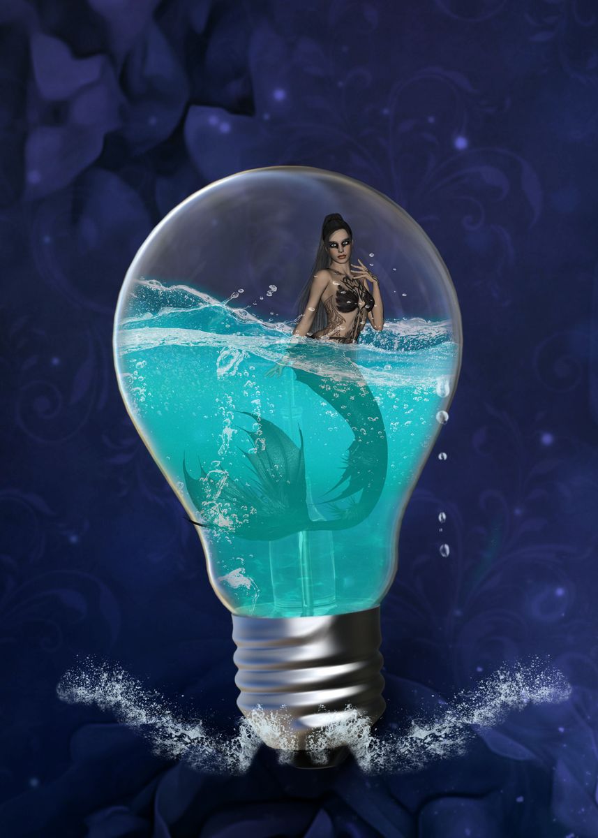 'Light bulb with mermaid' Poster, picture, metal print, paint by Heike ...