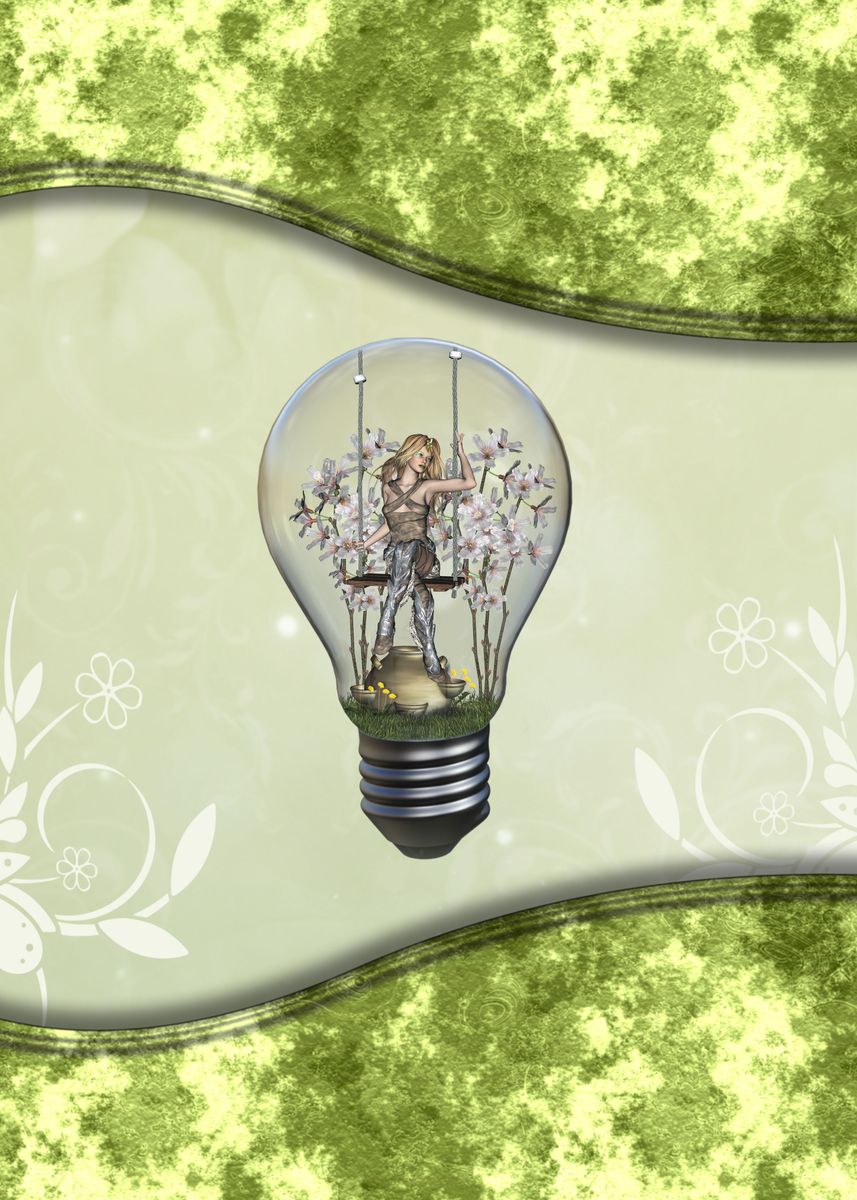 'Light bulb with fantasy gi' Poster, picture, metal print, paint by ...