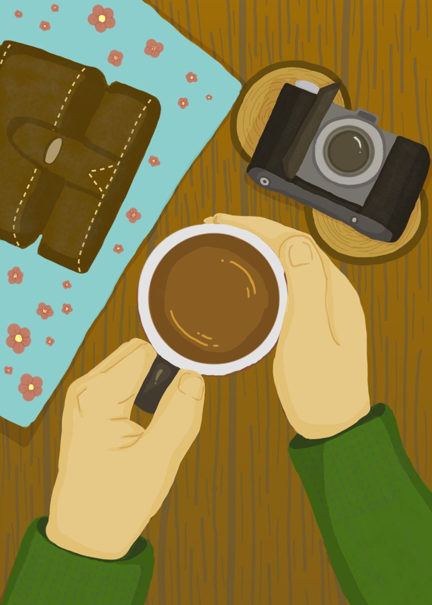 'coffee and cameras' Poster, picture, metal print, paint by Michelle ...