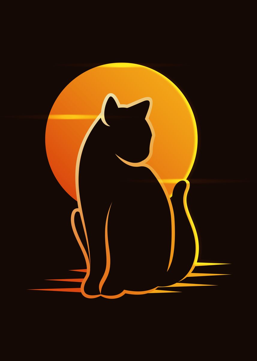 'cat enjoy the sunset' Poster, picture, metal print, paint by owlskul ...
