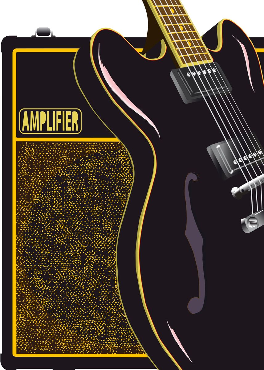'Black Guitar And Amplifier' Poster, picture, metal print, paint by ...