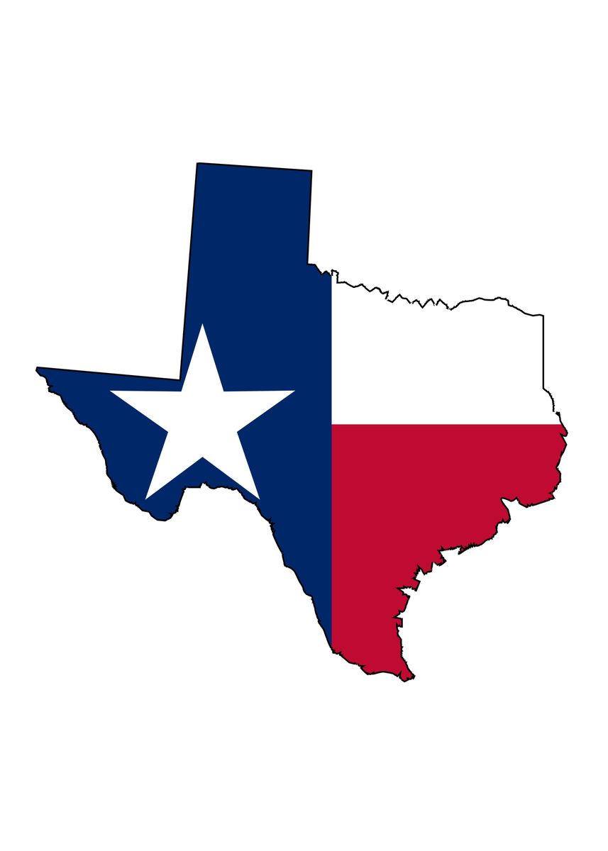 'Texas Map Outline and Flag' Poster, picture, metal print, paint by ...