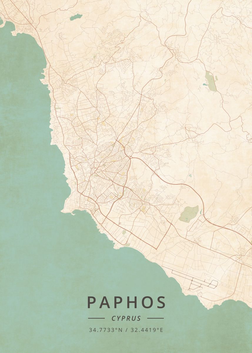 'Paphos Cyprus' Poster, picture, metal print, paint by Designer Map Art ...