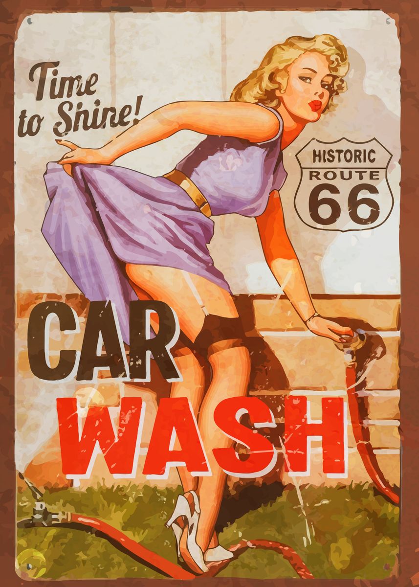 'Car wash vintage' Poster, picture, metal print, paint by akyanyme dotcom | Displate