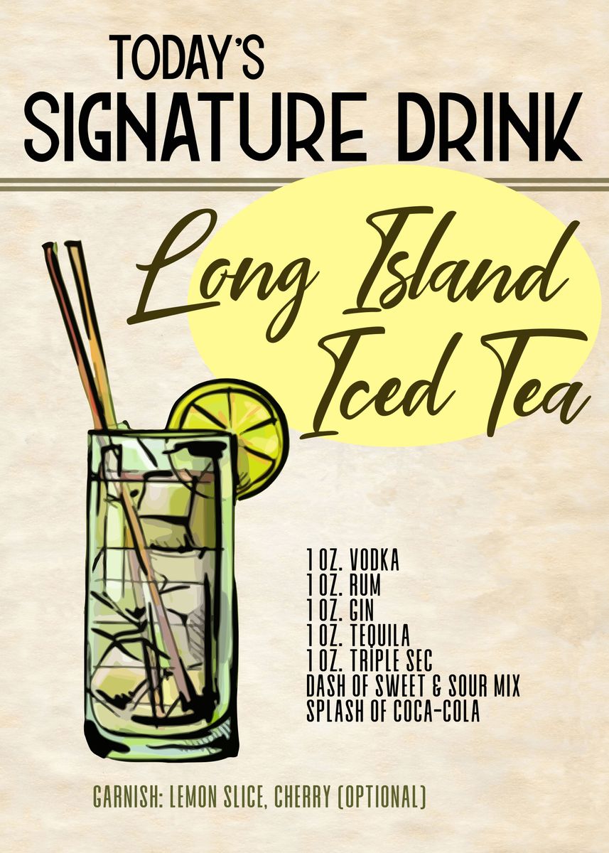 'Long Island Iced Tea Bar ' Poster, picture, metal print, paint by ...