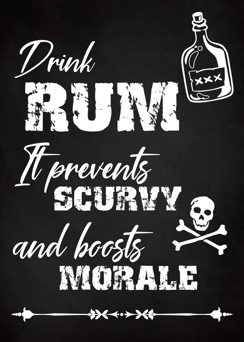 'DRINK RUM Funny Pirate' Poster, picture, metal print, paint by Atomic ...