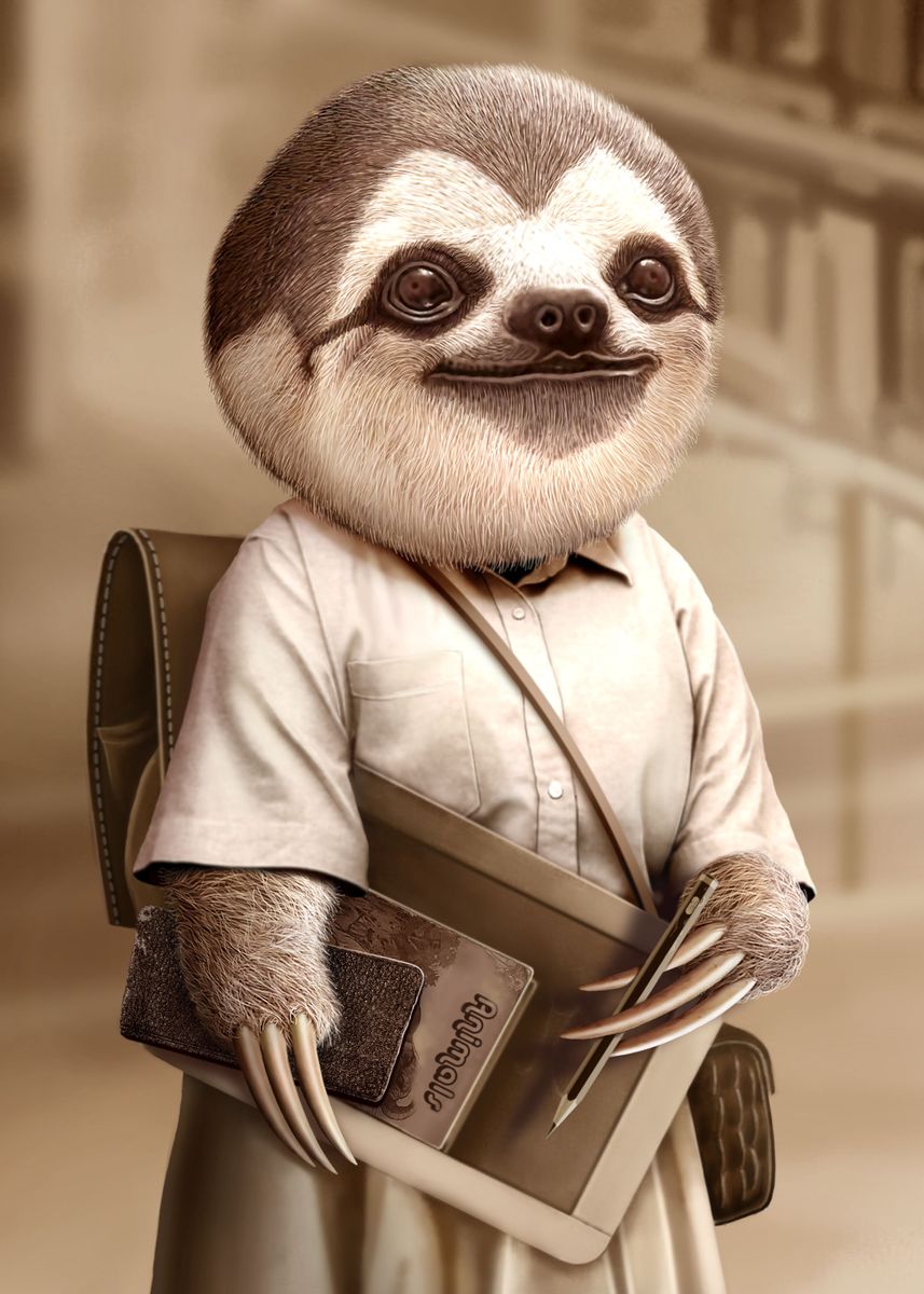 'SLOTH GOES TO SCHOOL' Poster, picture, metal print, paint by Adam ...