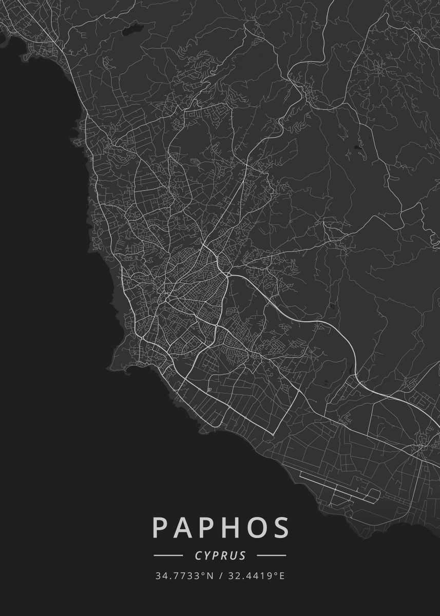 'Paphos Cyprus' Poster, picture, metal print, paint by Designer Map Art ...