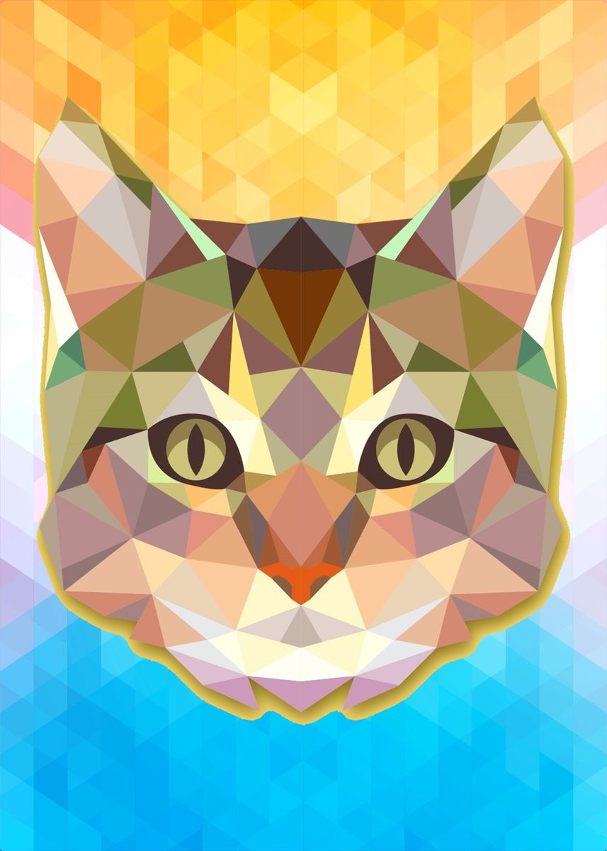 'Cat Face Polygon ' Poster by Max Ronn | Displate