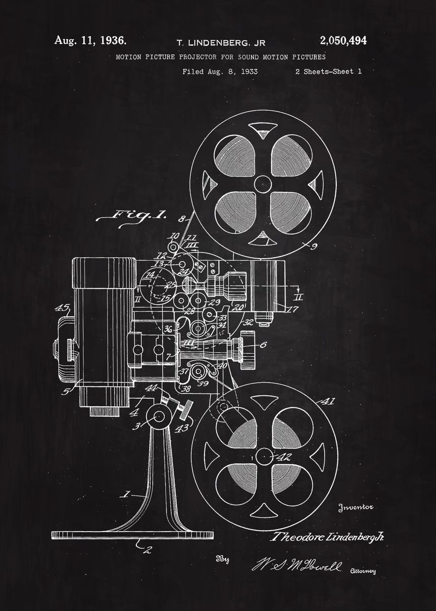 '1938 Film Projector Patent' Poster, picture, metal print, paint by Neo ...