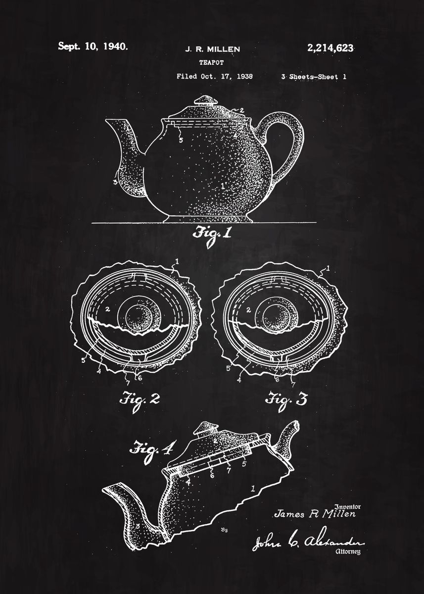 '1940 Tea Pot Patent' Poster, picture, metal print, paint by Neo Design ...