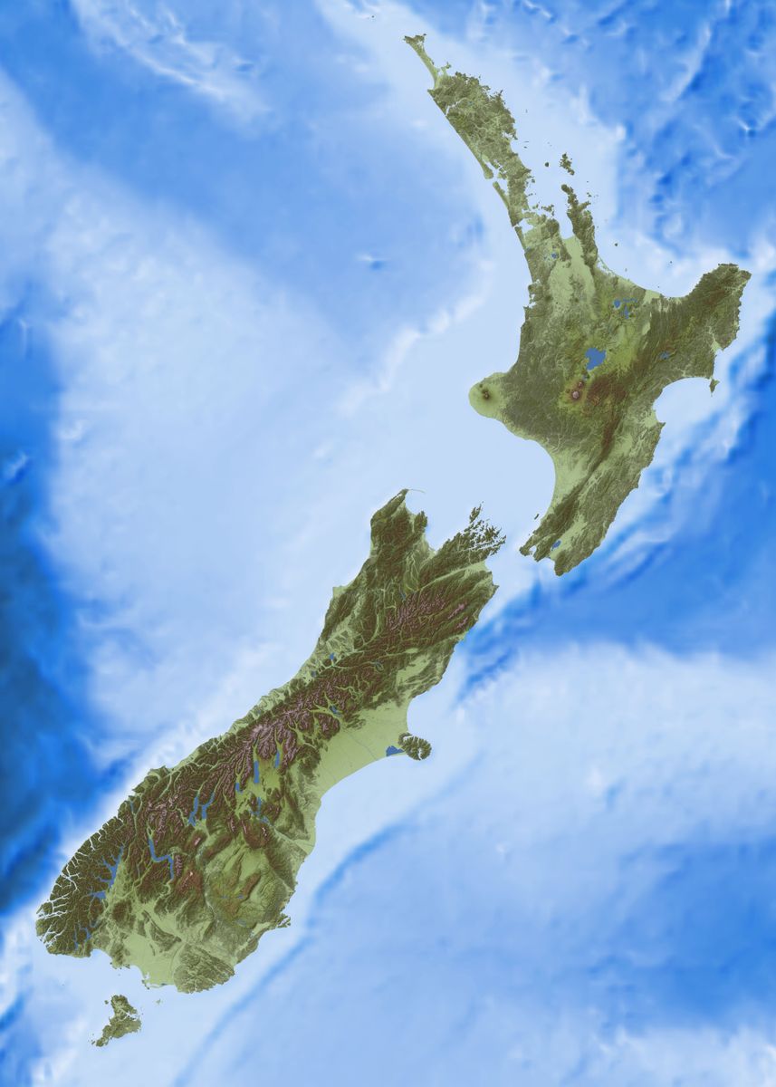 'New Zealand Relief Map' Poster, picture, metal print, paint by Smart ...
