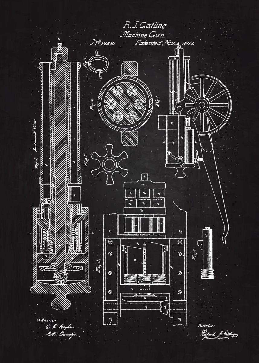 '1862 Gatling Gun Patent' Poster, picture, metal print, paint by Neo ...