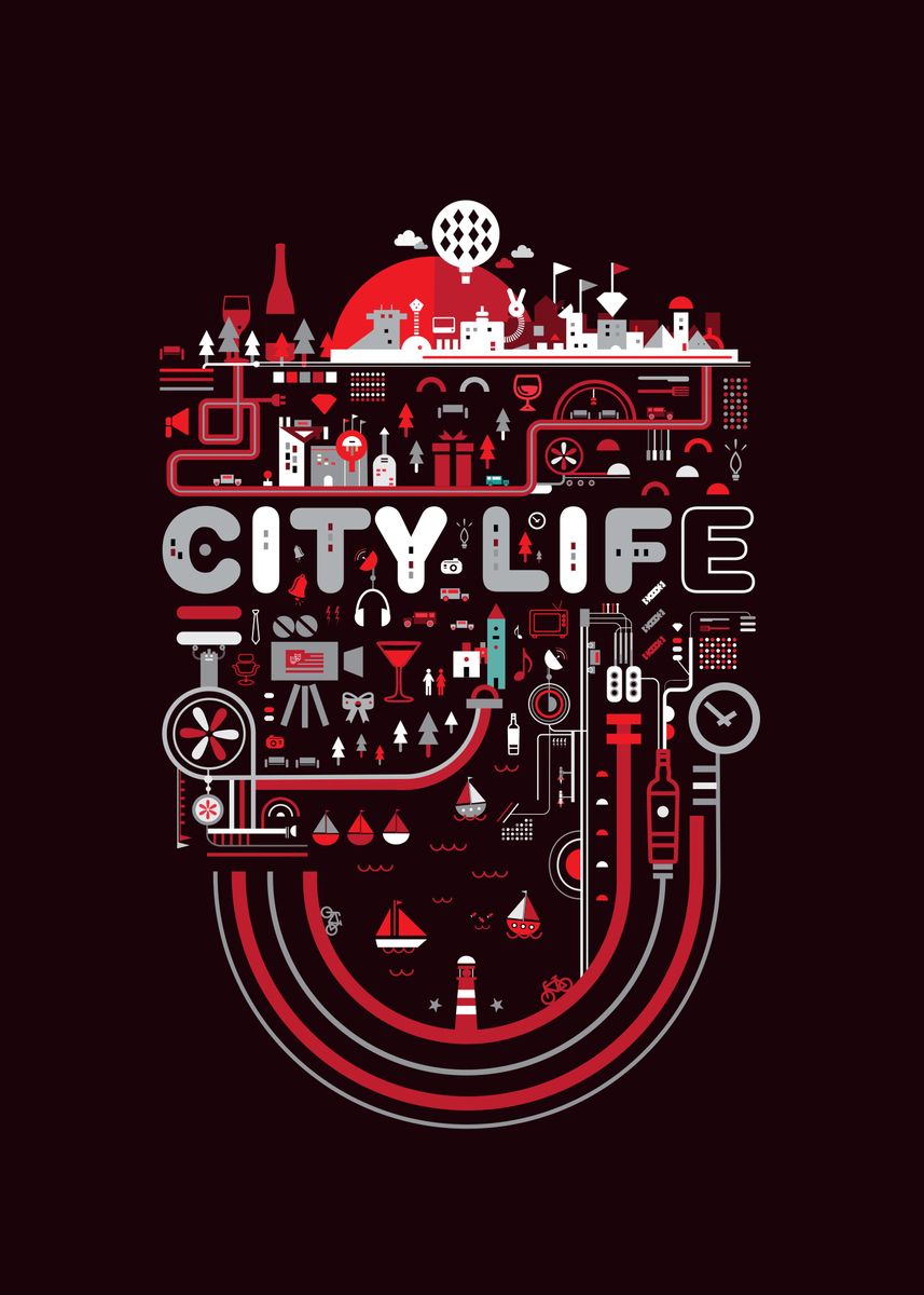 'City Life' Poster, picture, metal print, paint by Petros Afshar | Displate