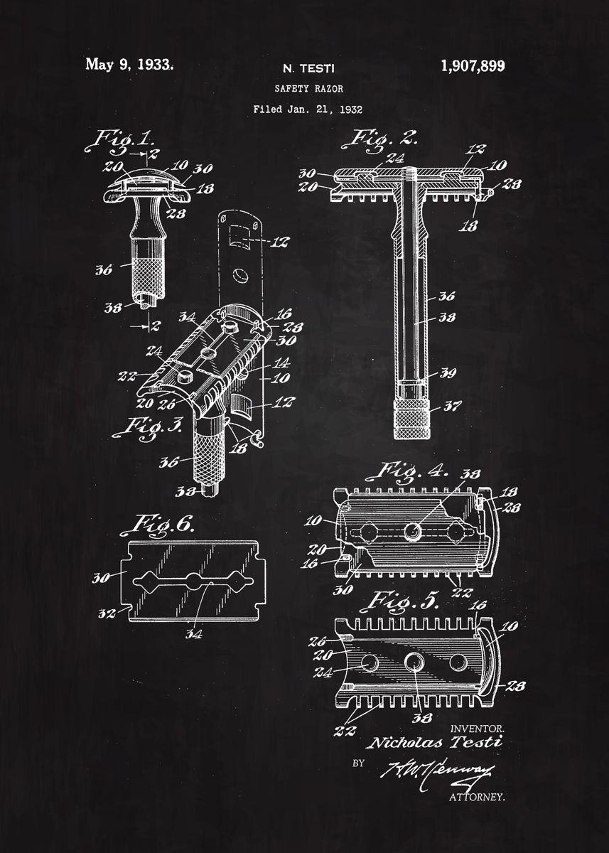 '1933 Safety Razor Patent' Poster by Neo Design | Displate
