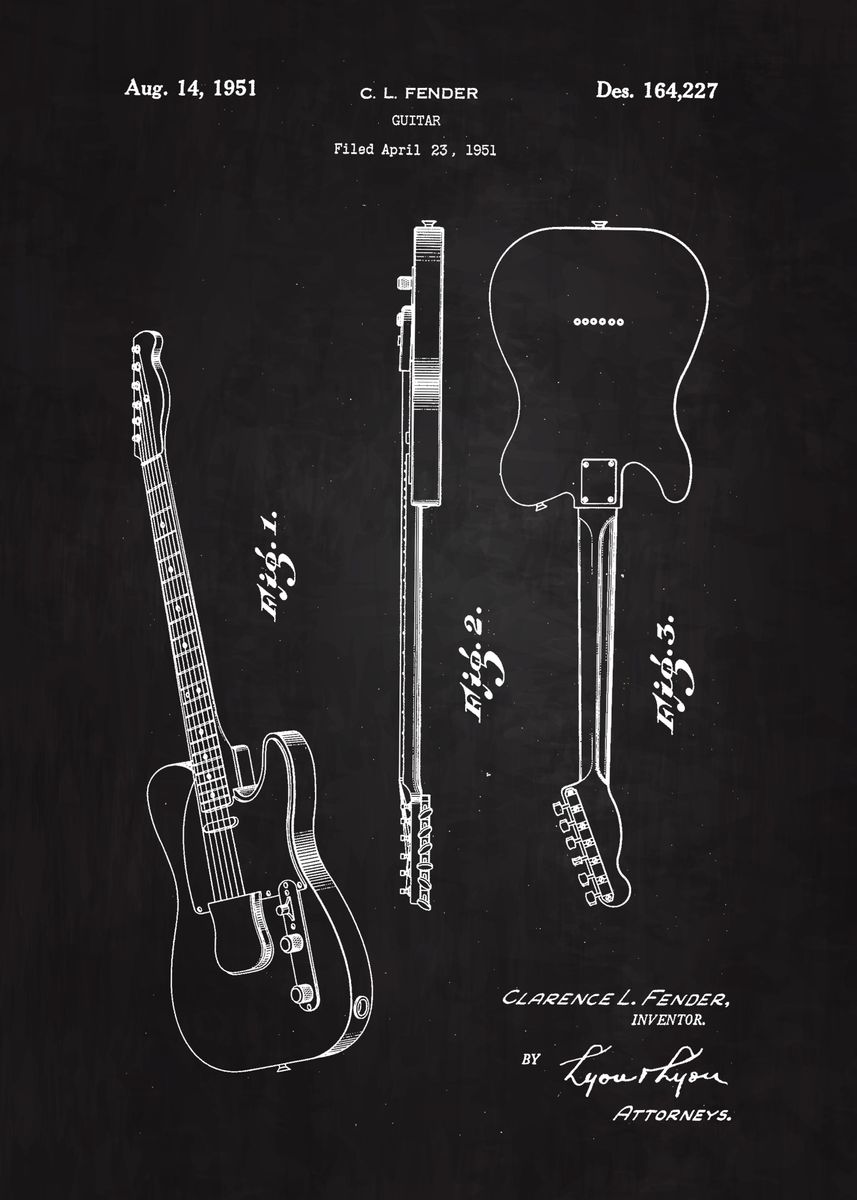 '1951 Fender Guitar Patent' Poster, picture, metal print, paint by Neo ...