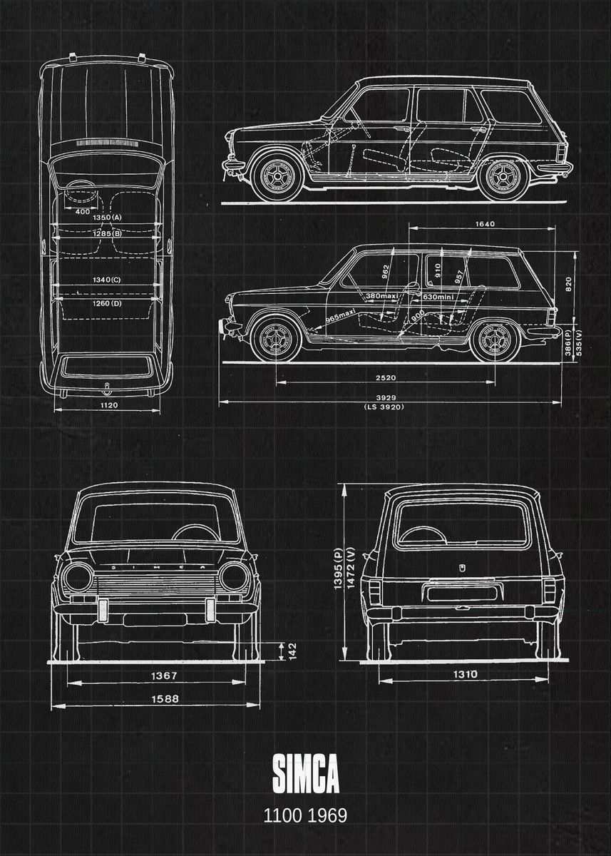 'Simca 1100 1969' Poster by MICHAEL BRUNS PLATES | Displate