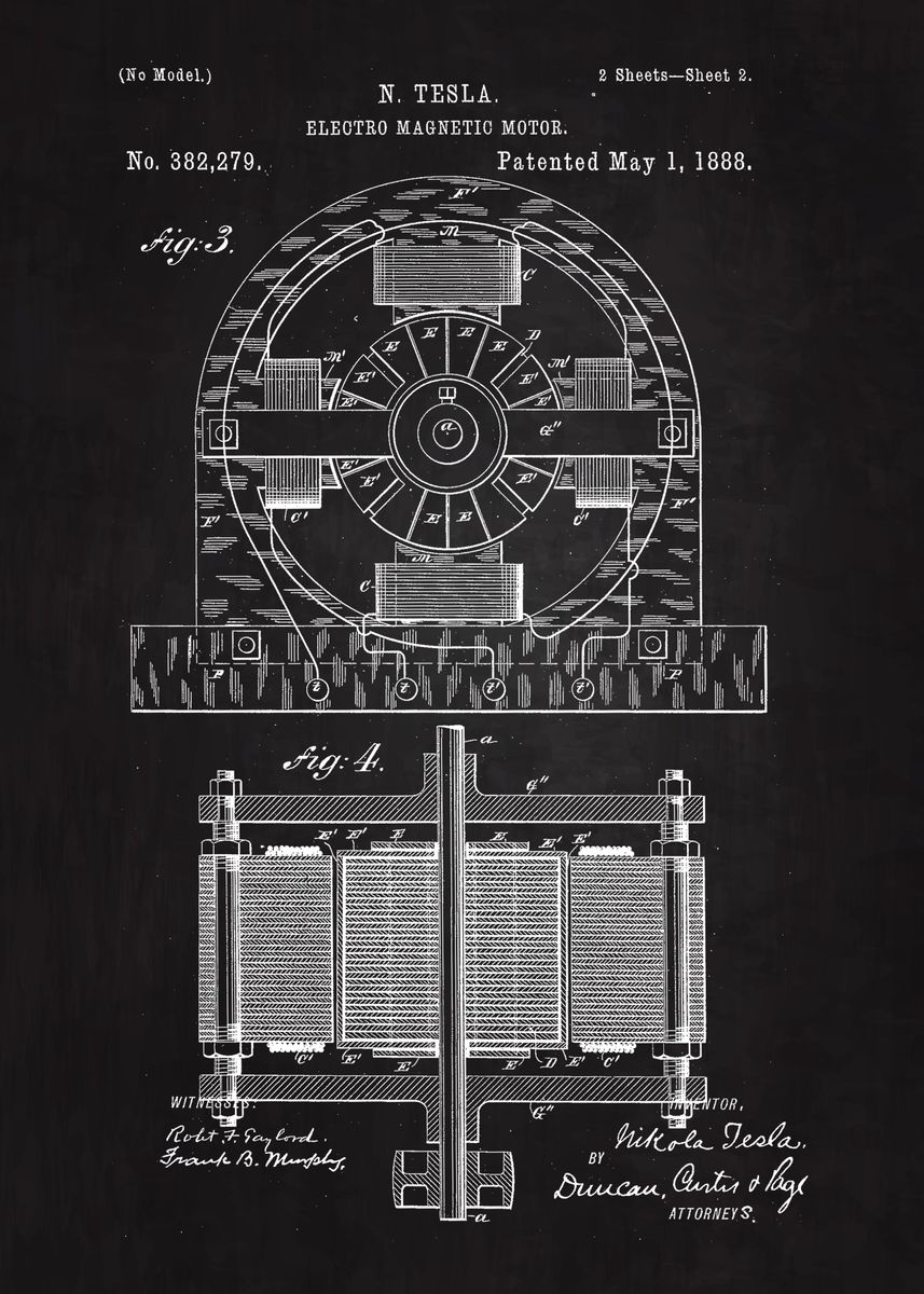 '1888 Tesla Motor Patent' Poster, picture, metal print, paint by Neo ...