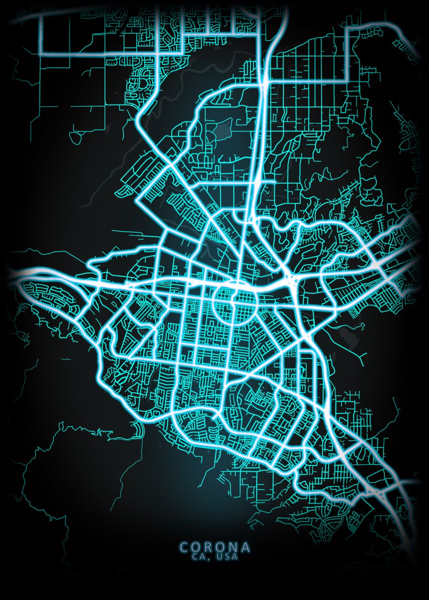 'Corona CA USA City Map' Poster, picture, metal print, paint by City ...